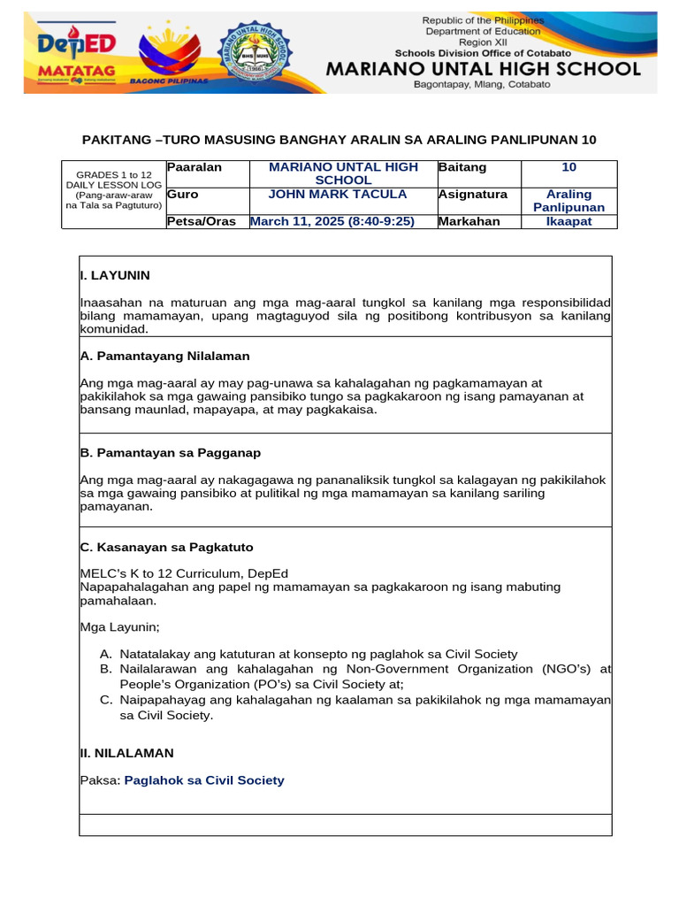 March 11. DLP Q4 Modyul 1 | PDF