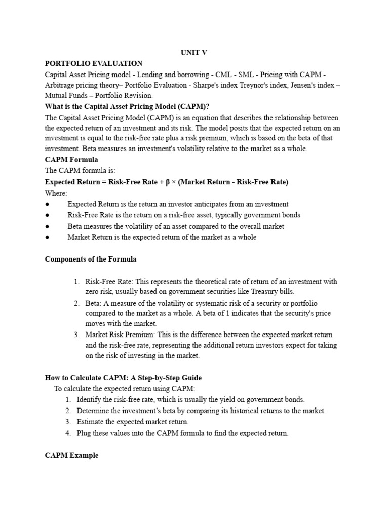 CAPM and Portfolio Evaluation Guide | PDF | Capital Asset Pricing Model ...