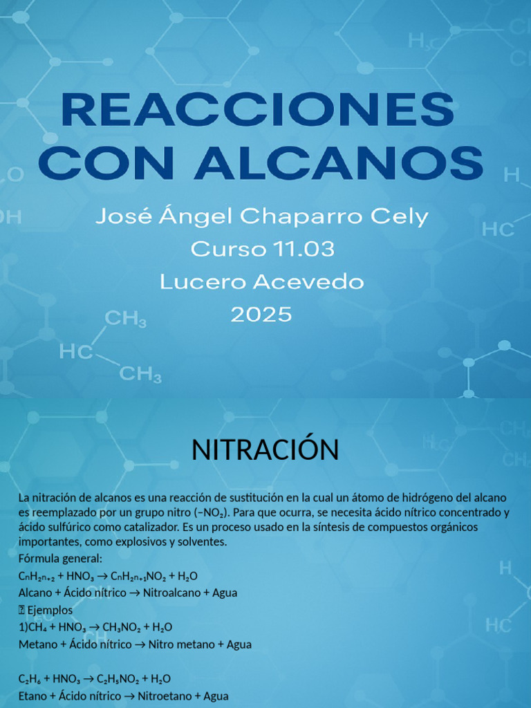 Reacciones Químicas de Alcanos | PDF | Alcano | Isómero
