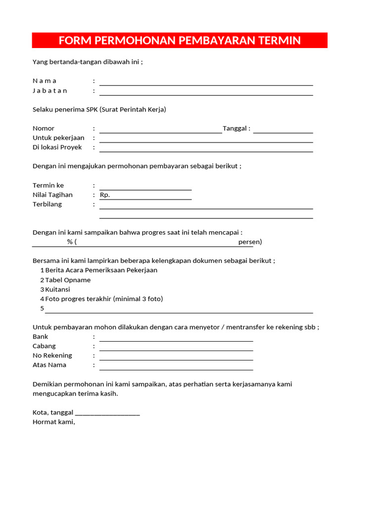 Form Permohonan Pembayaran Termin | PDF