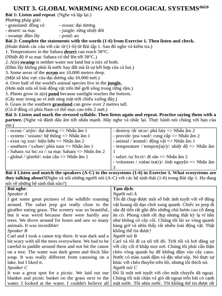 Unit 3. Global Warming and Ecological Systems | PDF
