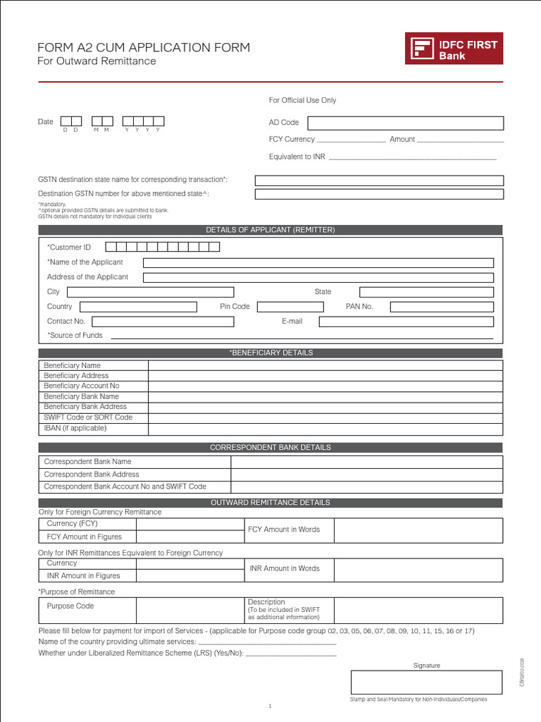 Application For Outward Remittance Form A2 New | PDF | Investing | Insurance