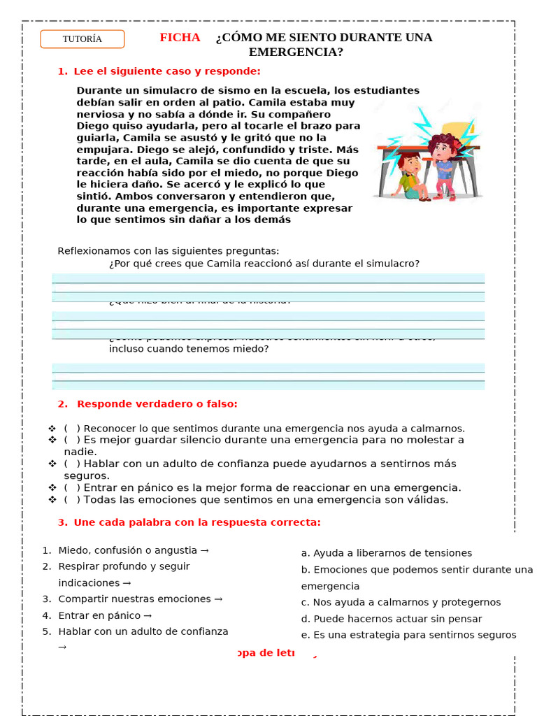 22-08 Tuto Ficha Como Me Siento en Una Emergencia | PDF | Temor | Las ...