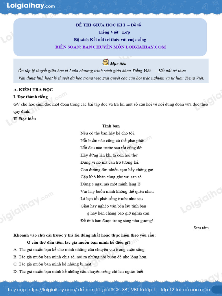 De Thi Giua Hoc Ki 1 Tieng Viet 2 de So 1 1761729601 | PDF