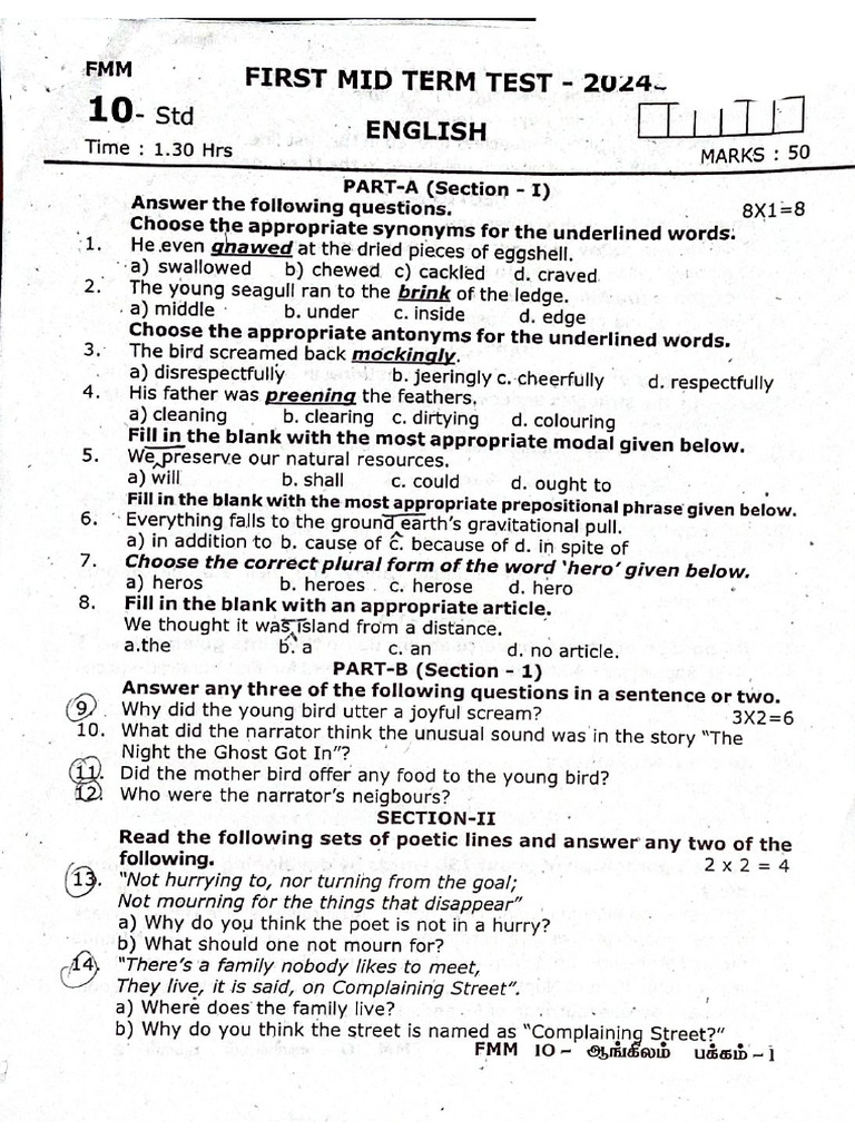 10th English Exam Paper 2024-25 | PDF