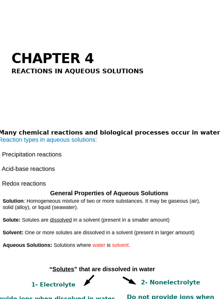 Chapter_4_reactions in Aqueous Solutions | PDF | Aqueous Solution | Ion