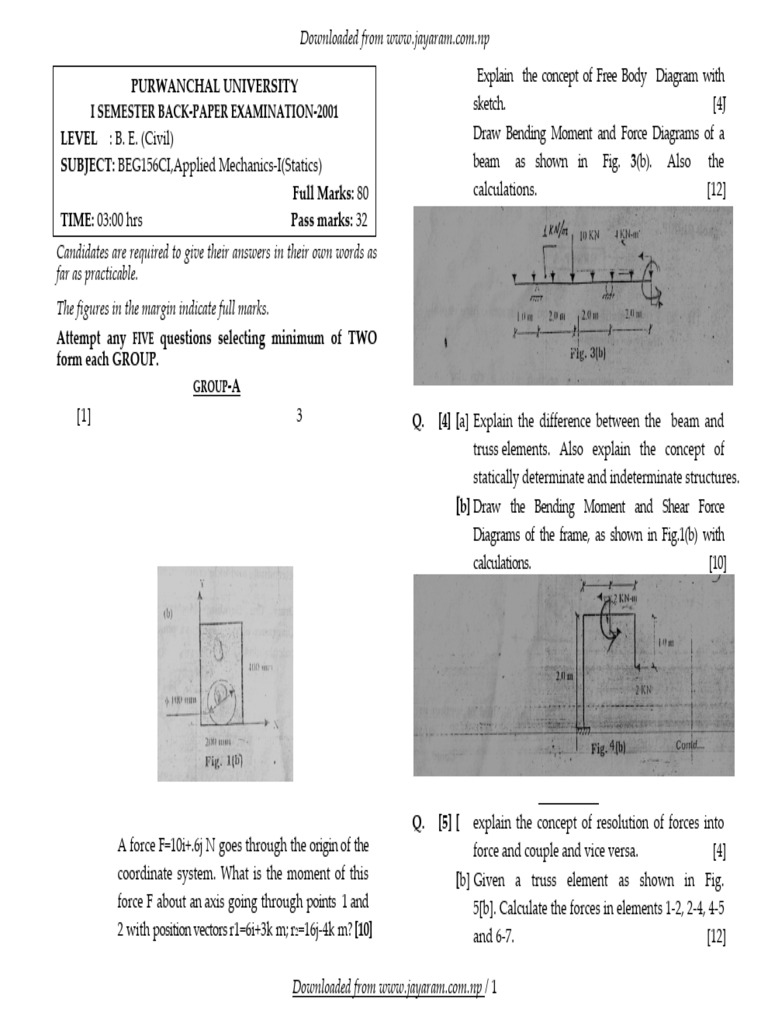 Applied Mechanics I Exam Questions | PDF | Bending | Force