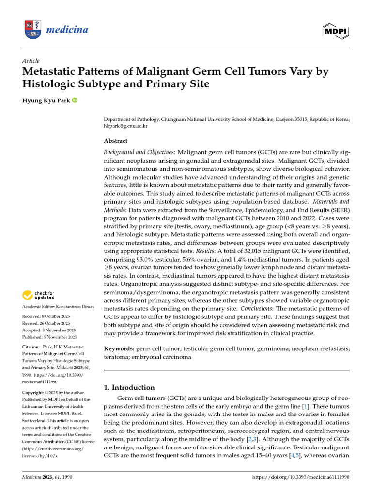Metastatic Patterns of Malignant Germ Cell Tumors Vary by Histologic ...