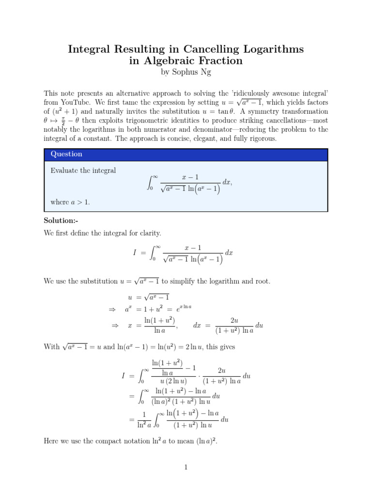 Cancel Logs Numtor & Denomtor Intgl | PDF | Number Theory ...