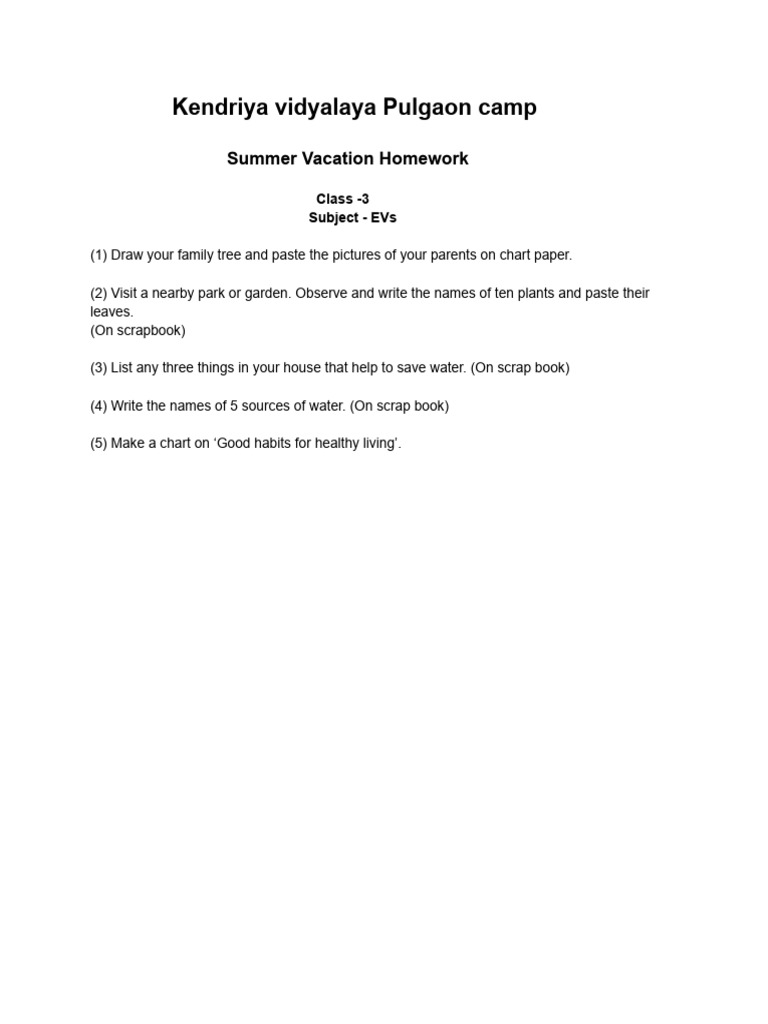Summer Vacation Homework | PDF