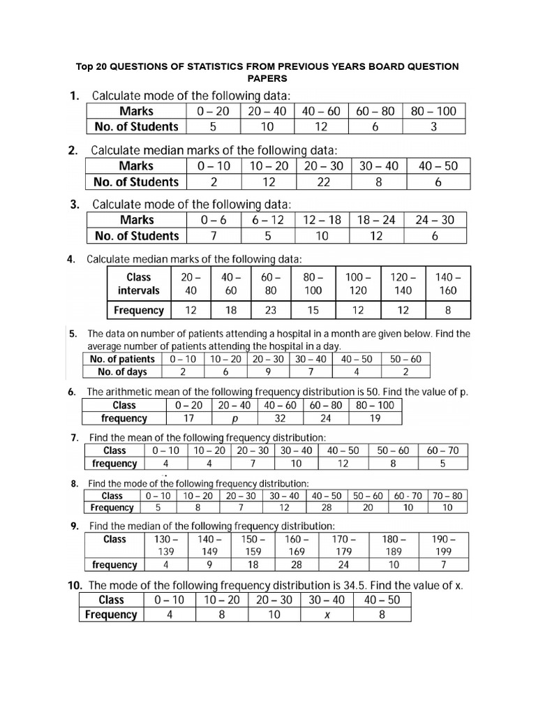 Top 20 Questions of Statistics From Previous Years Board Question ...