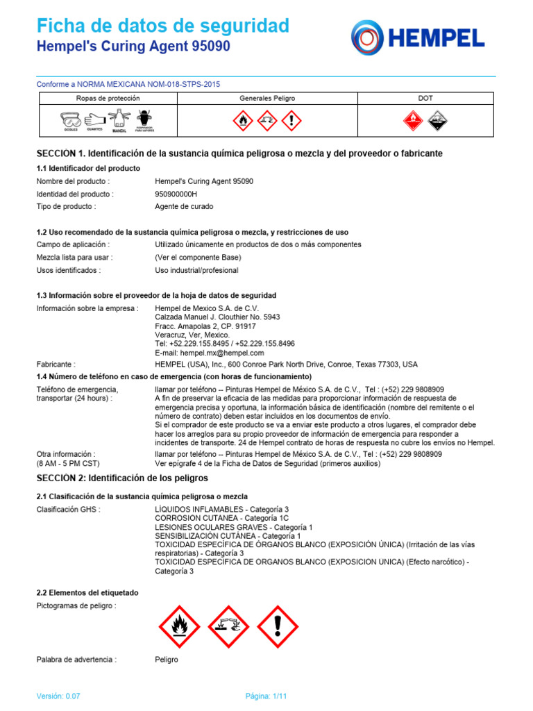 Hempel's Curing Agent 95090: Ficha de Seguridad | PDF | Ventilación ...