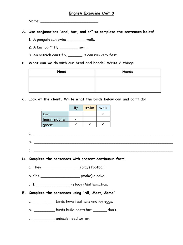 Grammar Exercise for Class 3 English | PDF