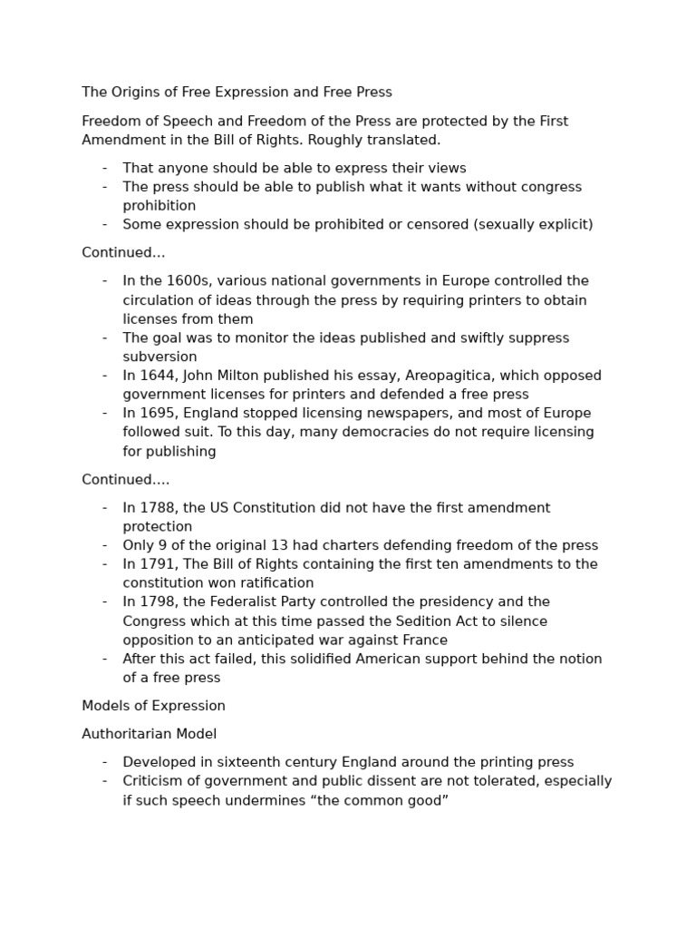 Ch. 13 Notes and Groupwork | PDF | Freedom Of The Press | Freedom Of Speech