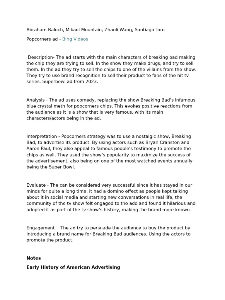Breaking Bad Popcorners Super Bowl Ad Analysis | PDF | Advertising ...