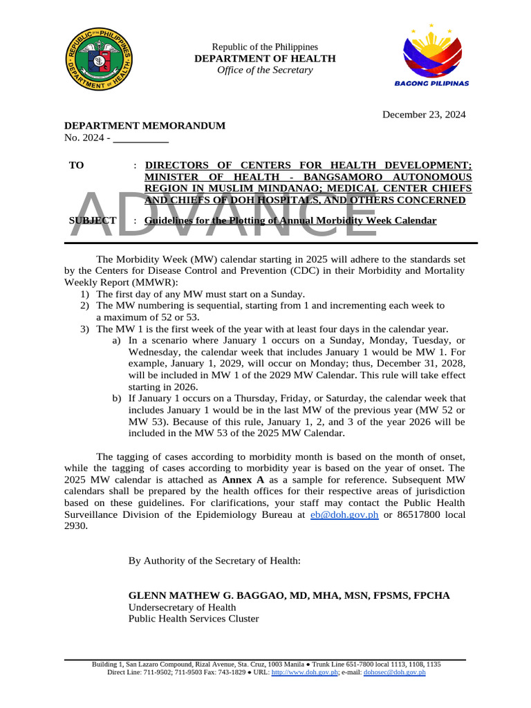 Advance Copy of DM-Morbidity-Calendar-2025 | PDF | Public Health ...