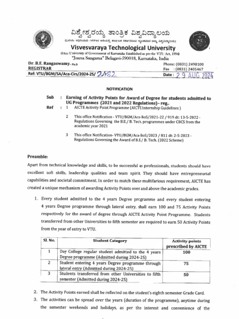 AICTE Activity Points Notification | PDF