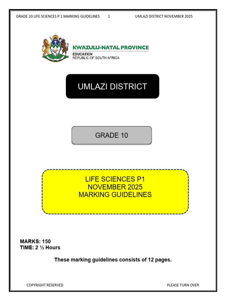 Life Sciences GR10 Nov P1 2025 Marking Guidelines | PDF | Cancer | Anatomy