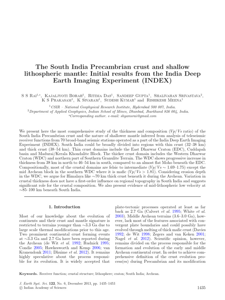 South India Precambrian Crust Study | PDF | Plate Tectonics | Crust ...