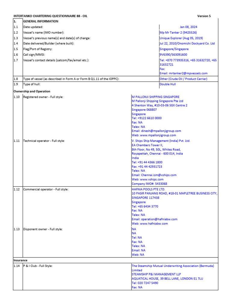 Mp Mr Tanker 2_Q88 V5 (Oil)_ 08.01.25 DWT 44996MT-09012025 | PDF ...