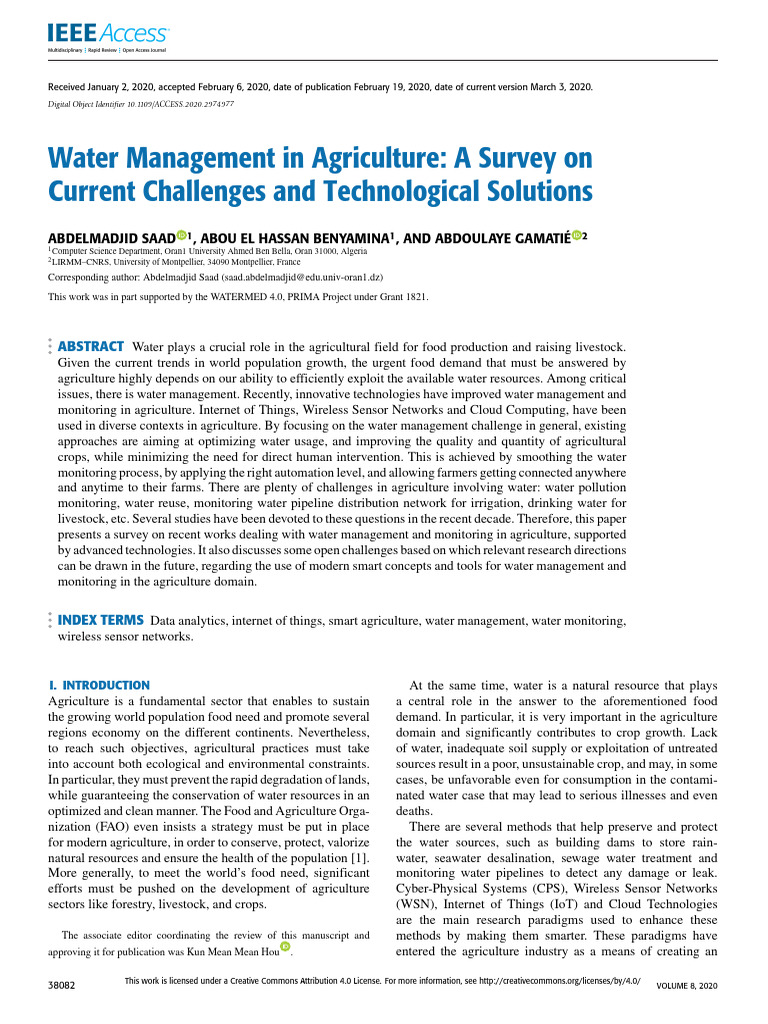 Water Management in Agriculture A Survey On Current Challenges and ...