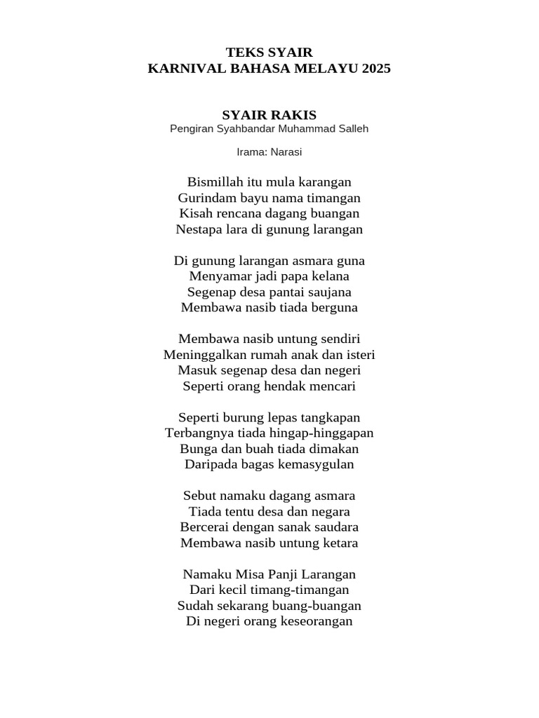 Teks Syair SK Pantai Layang | PDF