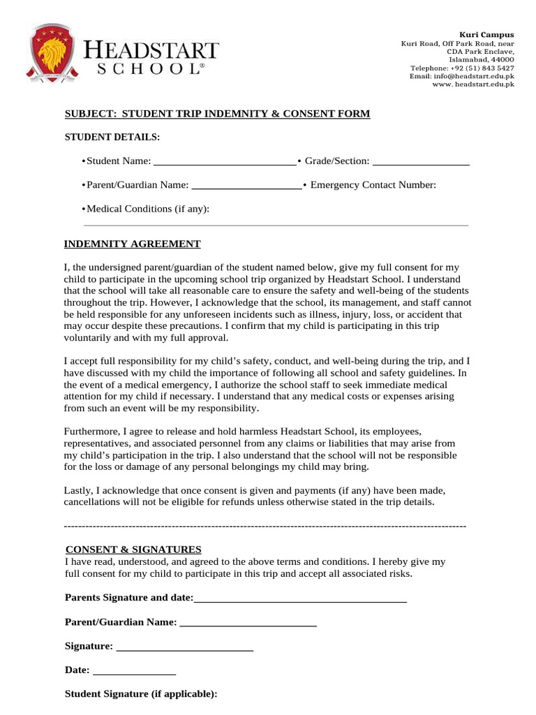 Indemnity Form1 | PDF | Indemnity | Consent