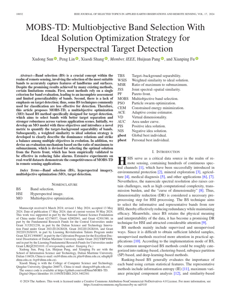 Multiobjective Band Selection With Ideal Solution Optimization Strategy ...