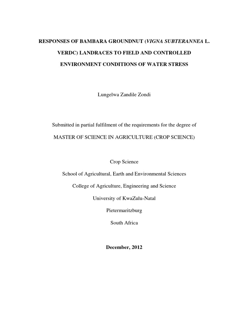 Bambara Groundnut Landrace Responses to Water Stress | PDF ...