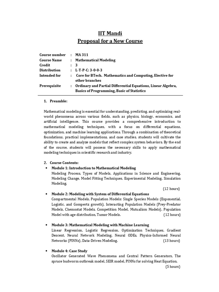 Mathematical Modeling Course Proposal | PDF | Mathematical Model ...