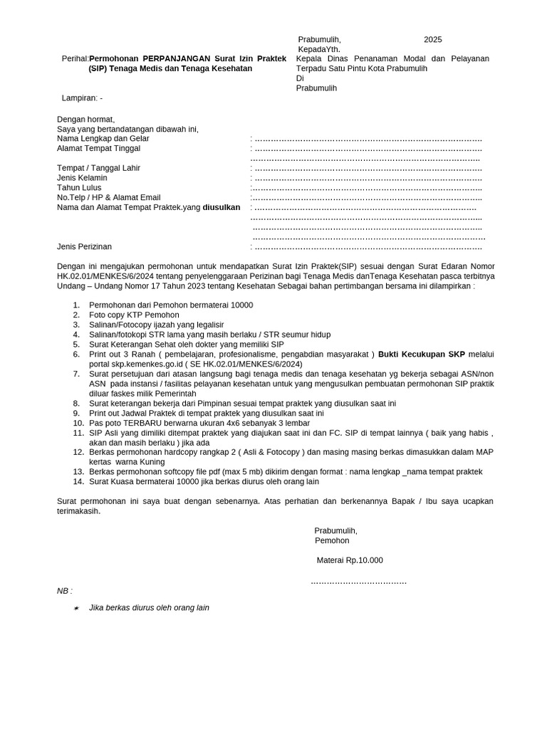 Blanko Izin Kesehatan SDMK 2025 | PDF