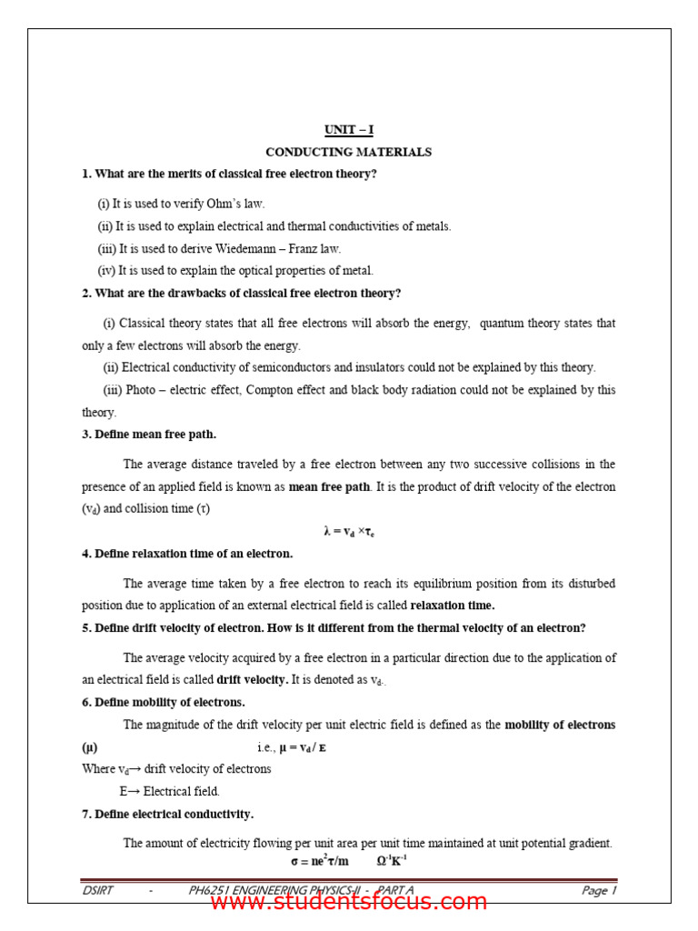Engineering Physics II 2marks | PDF | Ferromagnetism | Semiconductors