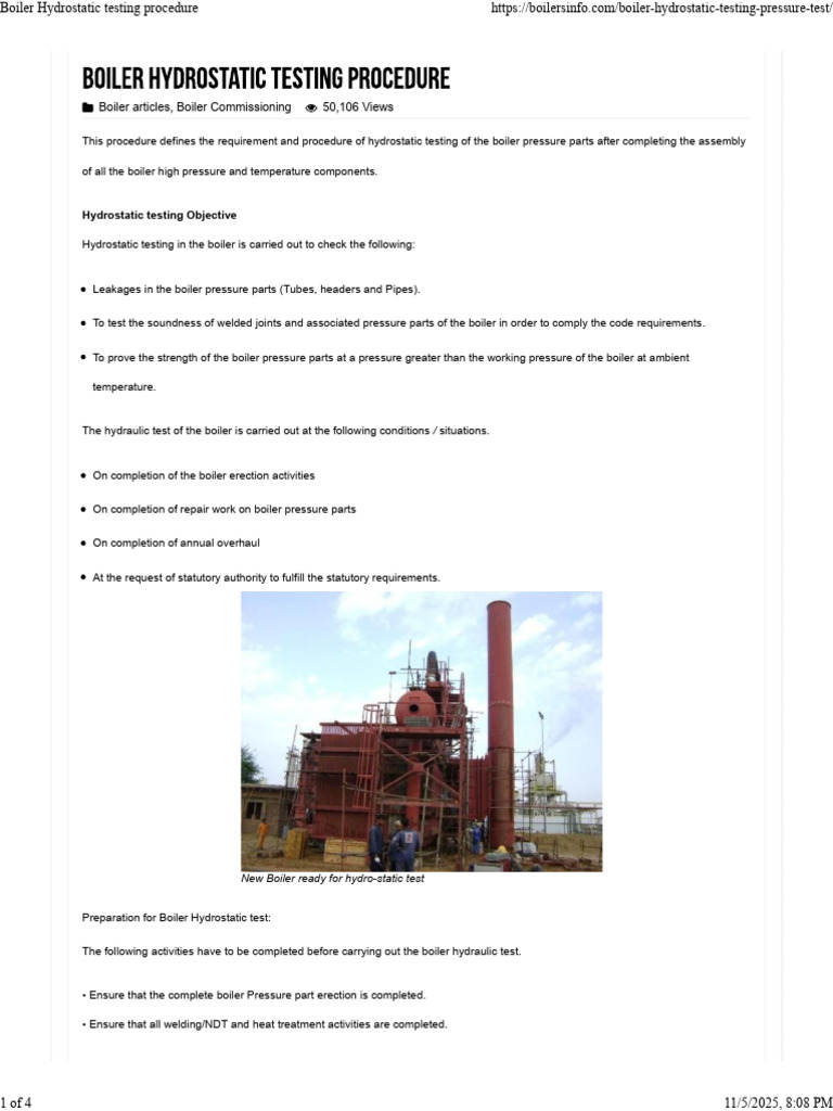 Boiler Hydrostatic Testing Procedure | PDF | Boiler | Leak