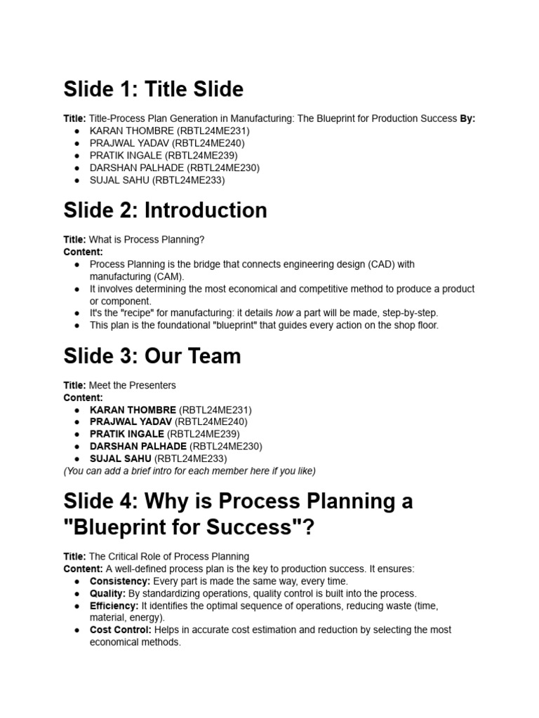 Presentation Outline - Process Plan Generation | PDF | Computer Aided ...