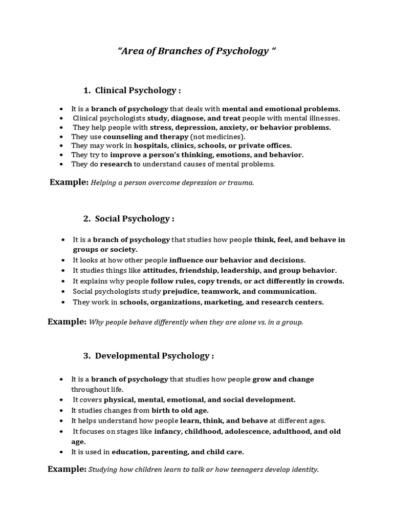 Branches of Psychology Explained | PDF | Psychology | Health Psychology