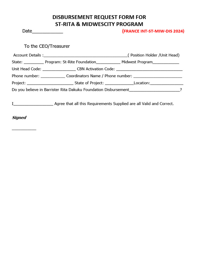 PDF Disbursement Request | PDF