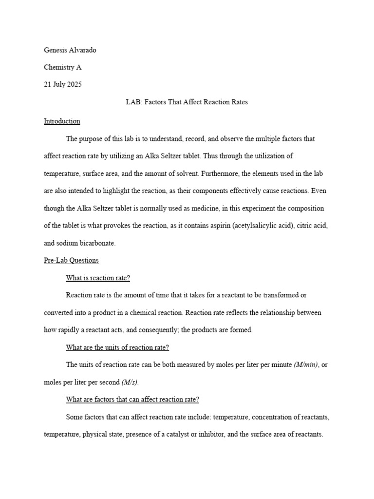 LAB_ Factors That Affect Reaction Rates (2) | PDF | Reaction Rate ...