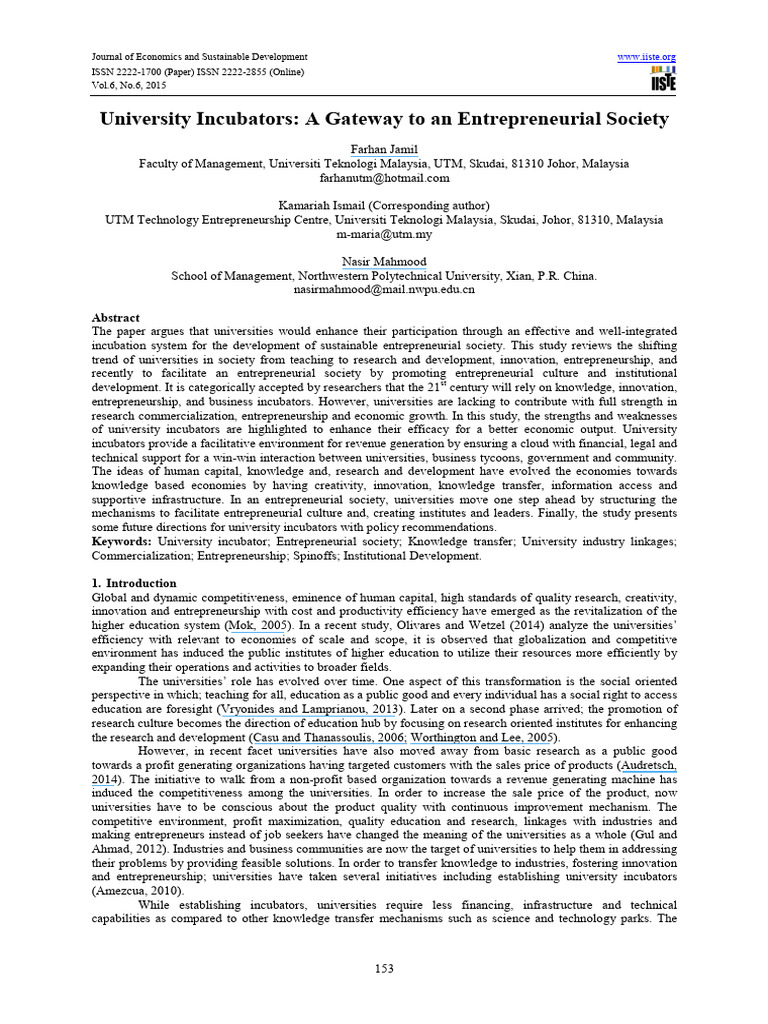 University Incubators for Entrepreneurship | PDF | Entrepreneurship ...