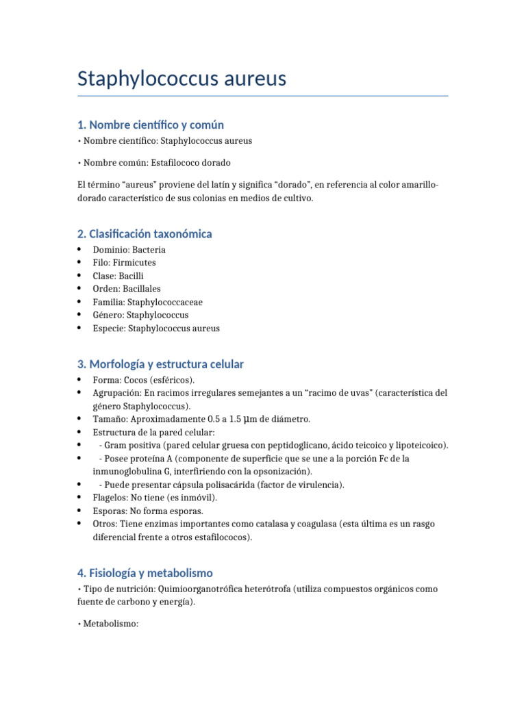 Staphylococcus aureus: Características y Enfermedades | PDF ...