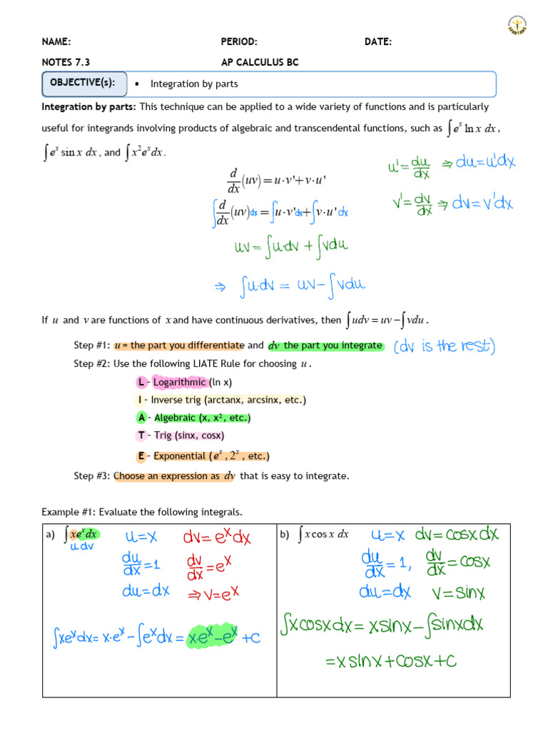 Integration by Parts Techniques in Calculus | PDF | Mathematics ...