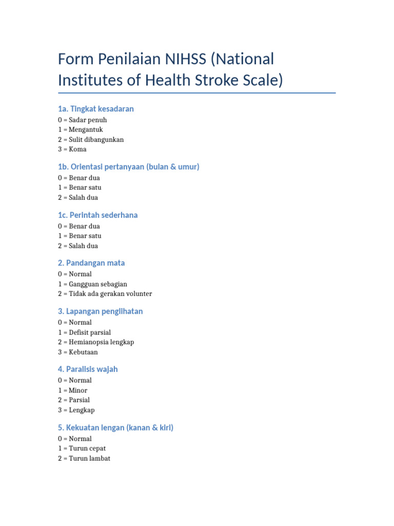 Form Penilaian NIHSS | PDF