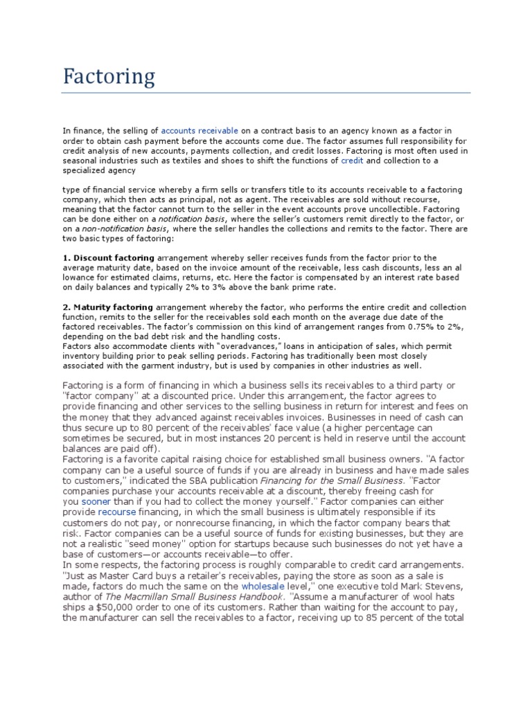Factoring Accounts Receivable Pdf Factoring Finance Economies