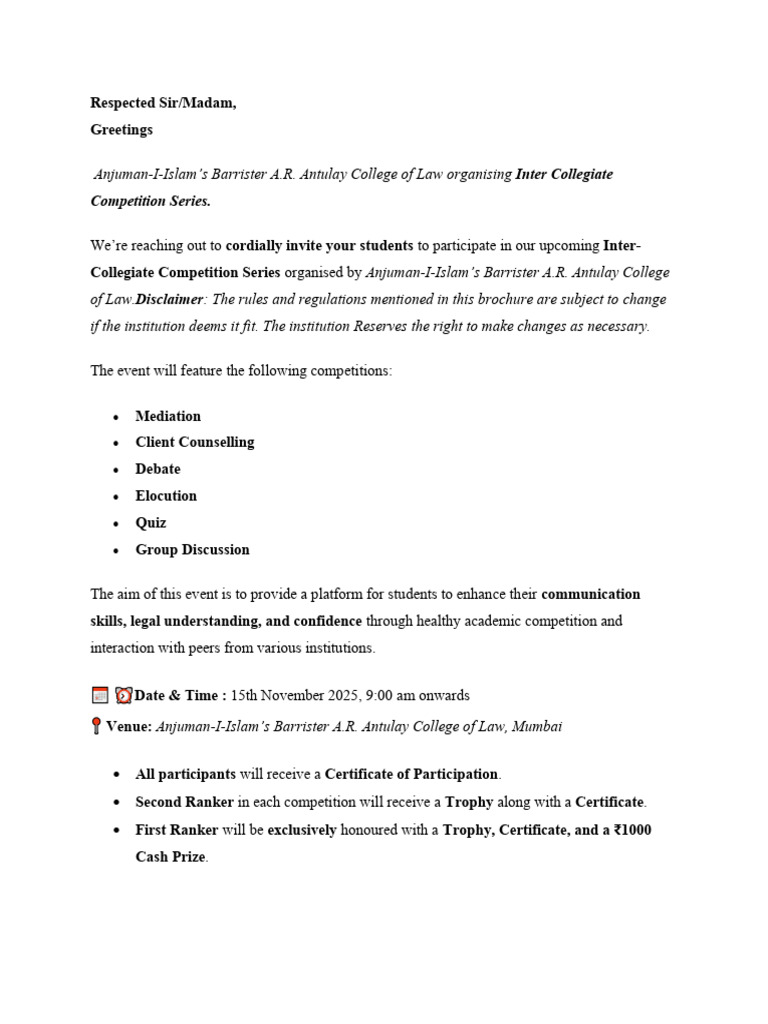 Invitation to Intercollegiate Competition | PDF