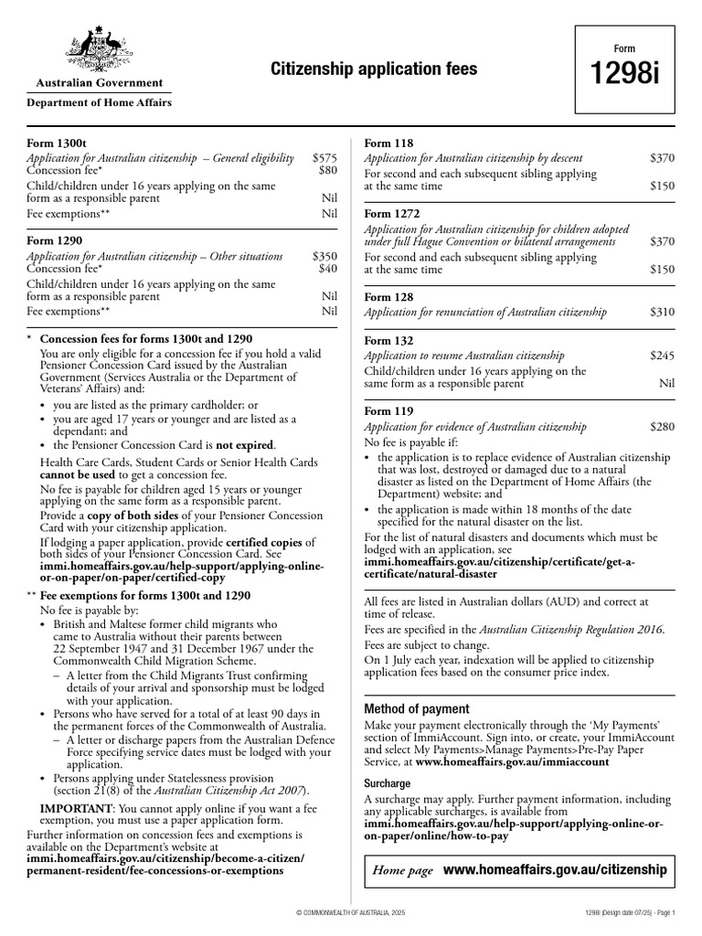 Citizenship Application Fee Details | PDF | Government And Personhood ...