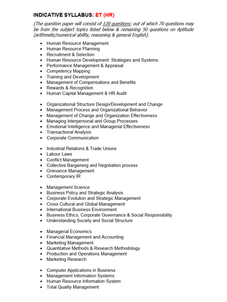 HR Management Exam Syllabus Overview | PDF