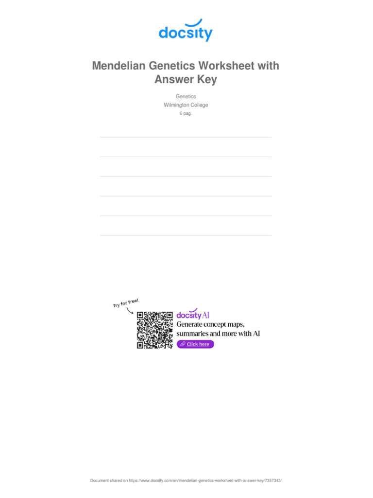 Docsity Mendelian Genetics Worksheet With Answer Key | PDF | Dominance ...