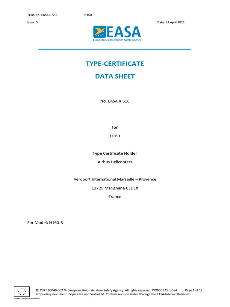 EASA Type Certificate H160-B Overview | PDF | Instrument Flight Rules ...