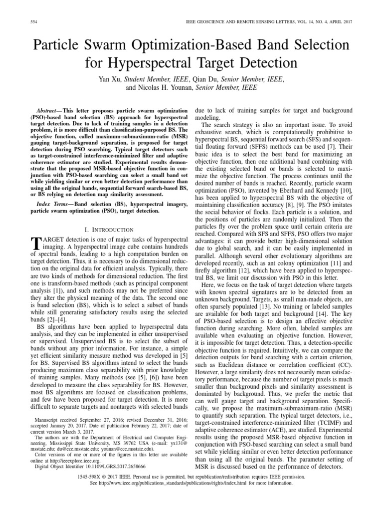 Particle Swarm Optimization-Based Band Selection | PDF | Receiver ...