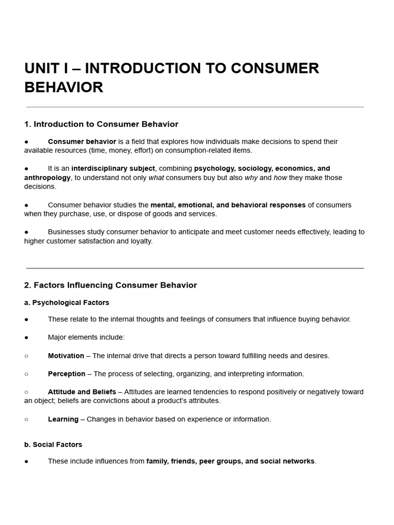 Cbi Unit 1 and 2 Summary | PDF | Consumer Behaviour | Behavior