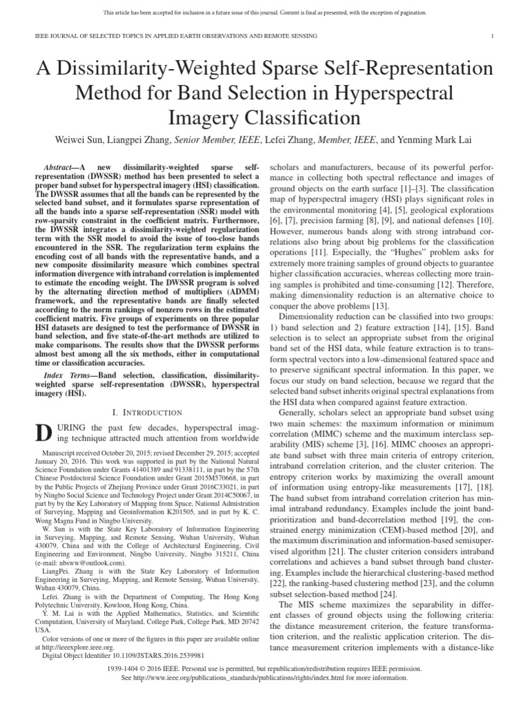 A Dissimilarity-Weighted Sparse Self-RepresentationMethod For Band Selection in ...
